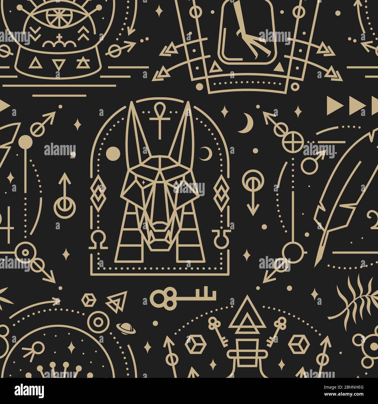 Gold esoteric seamless pattern, background. Vector illustration. Thin ...