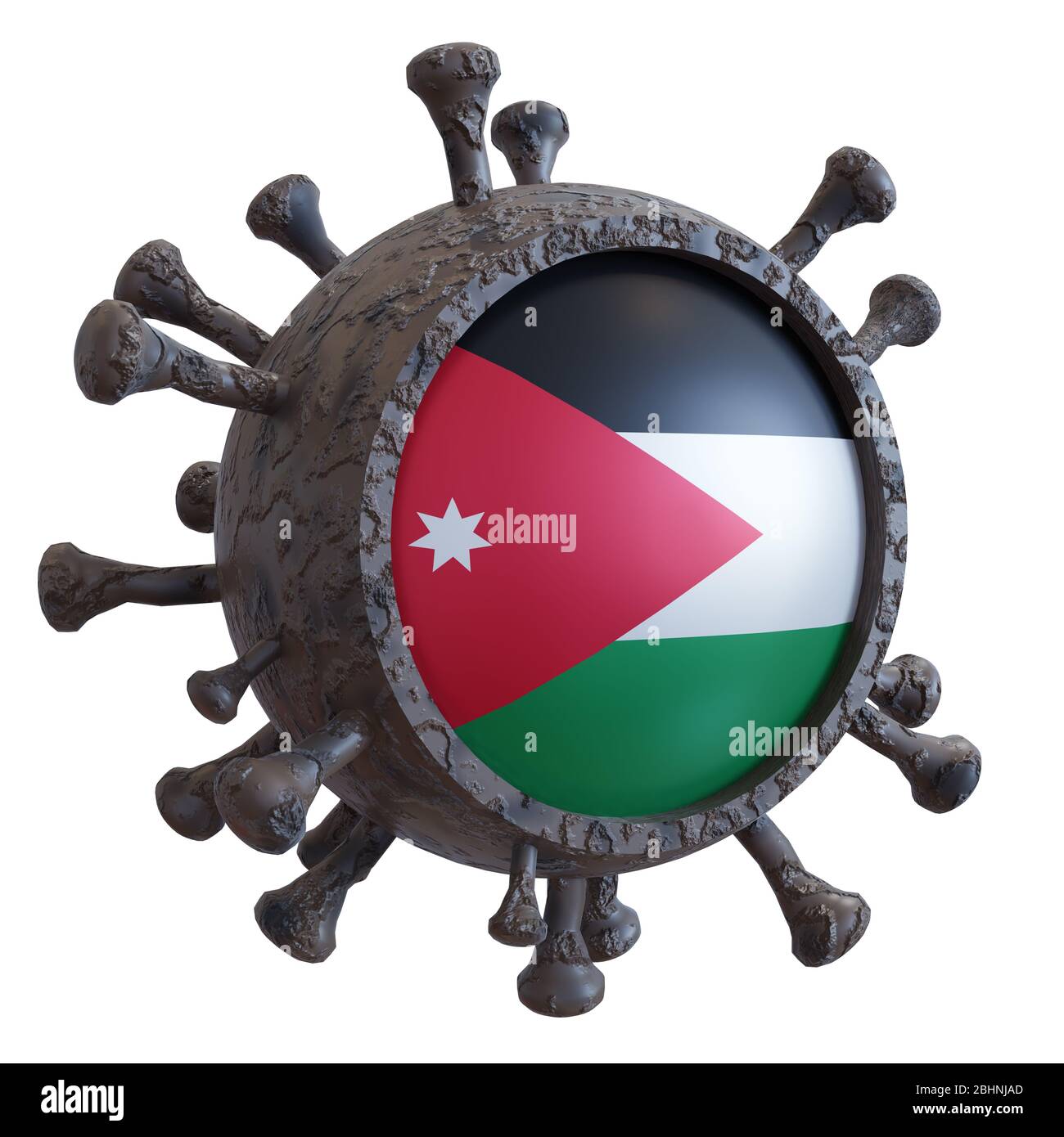 3d rendering of a national Jordan flag over a virus covid19. Concept of ...
