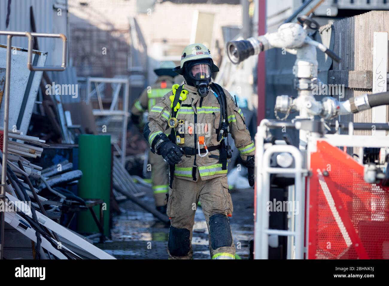 Berlin, Germany. 27th Apr, 2020. During a firefighting operation, a ...