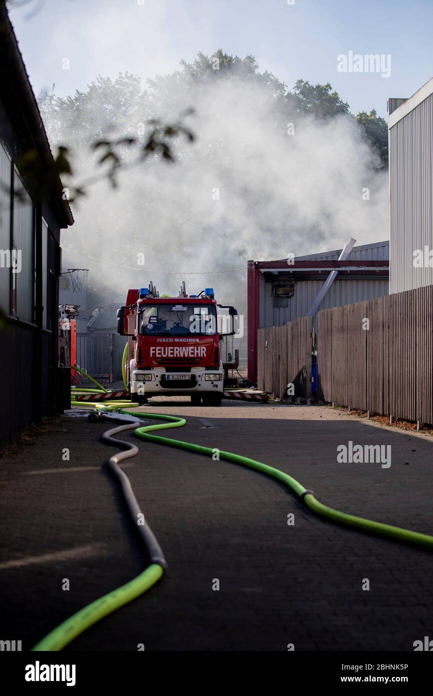 Berlin, Germany. 27th Apr, 2020. Smoke rises during a fire brigade ...