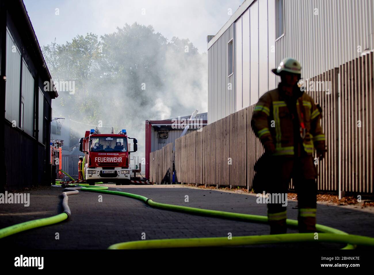 Berlin, Germany. 27th Apr, 2020. During a firefighting operation, a ...