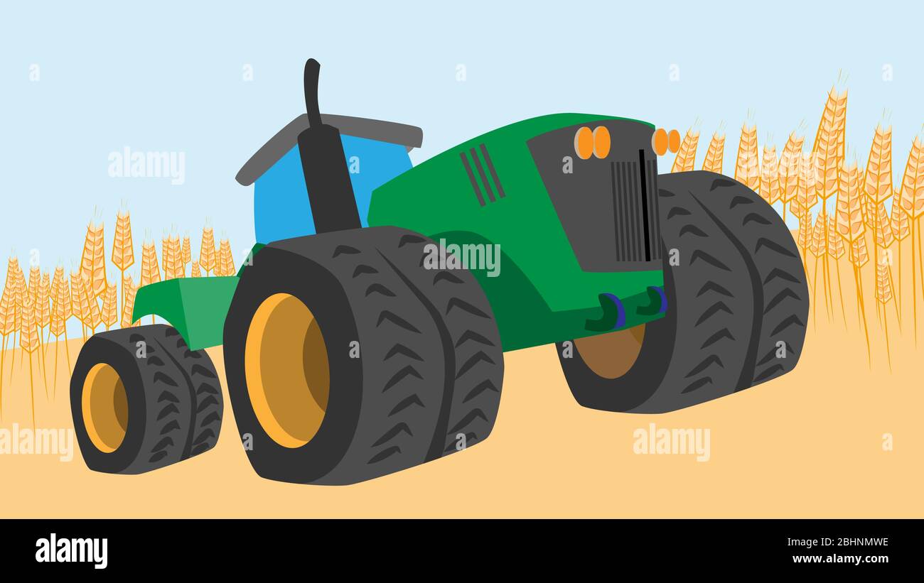 Vector illustration of agriculture with a tractor in the field Stock ...