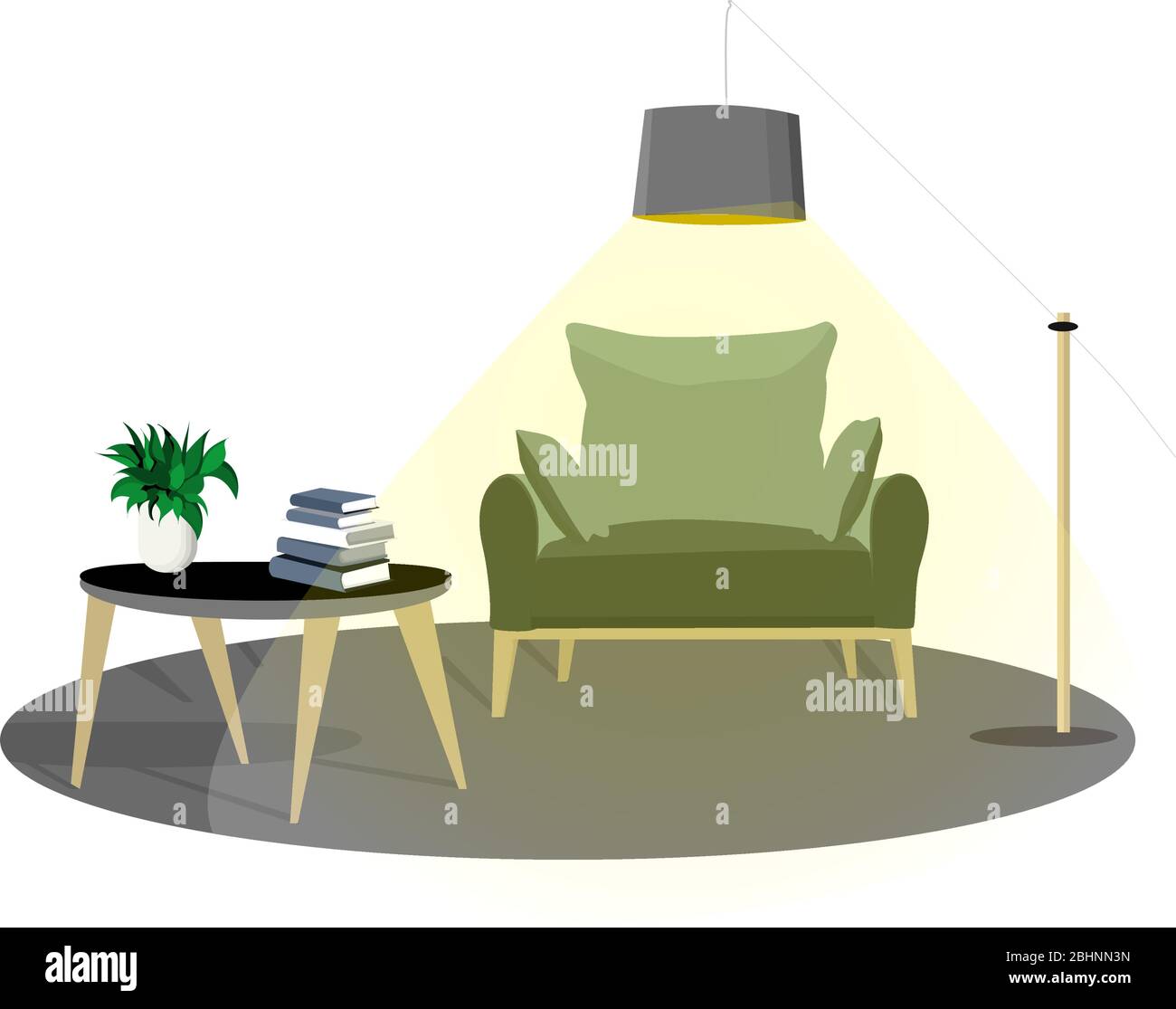 INTERIOR SCENE. CHAIR AND TORCHER. BOOKS ARE LAYING ON THE MAGAZINE ...