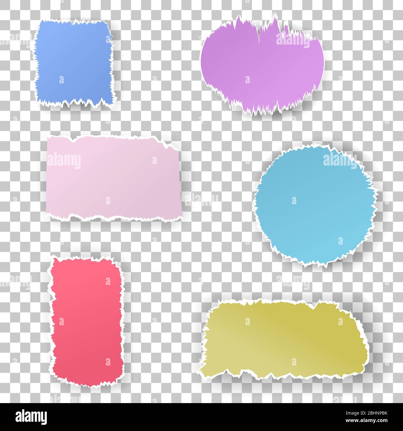 Scrap paper color set. Torn pieces of white sheet, lower thirds. Flat ...