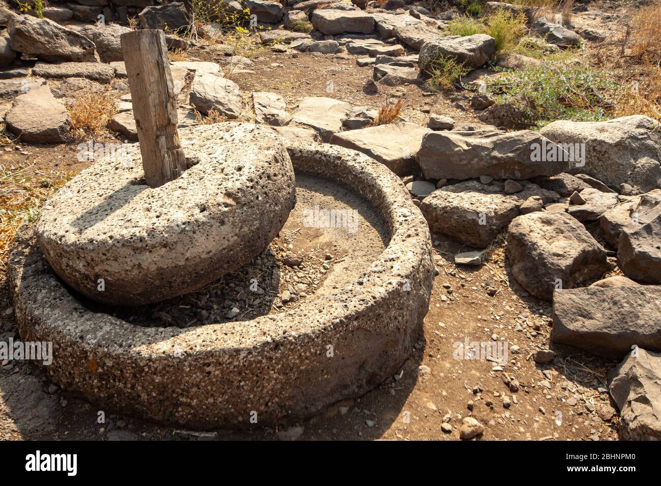 Millstone in Gamla ancient Jewish city on the Golan Heights Stock Photo ...