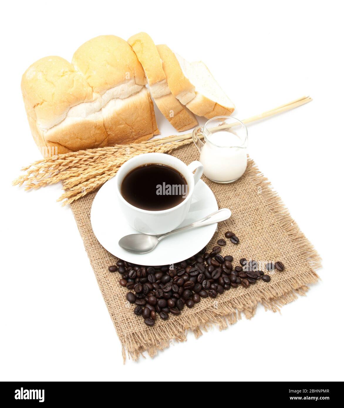 Beautiful breakfast with coffee and bread isolated Stock Photo - Alamy