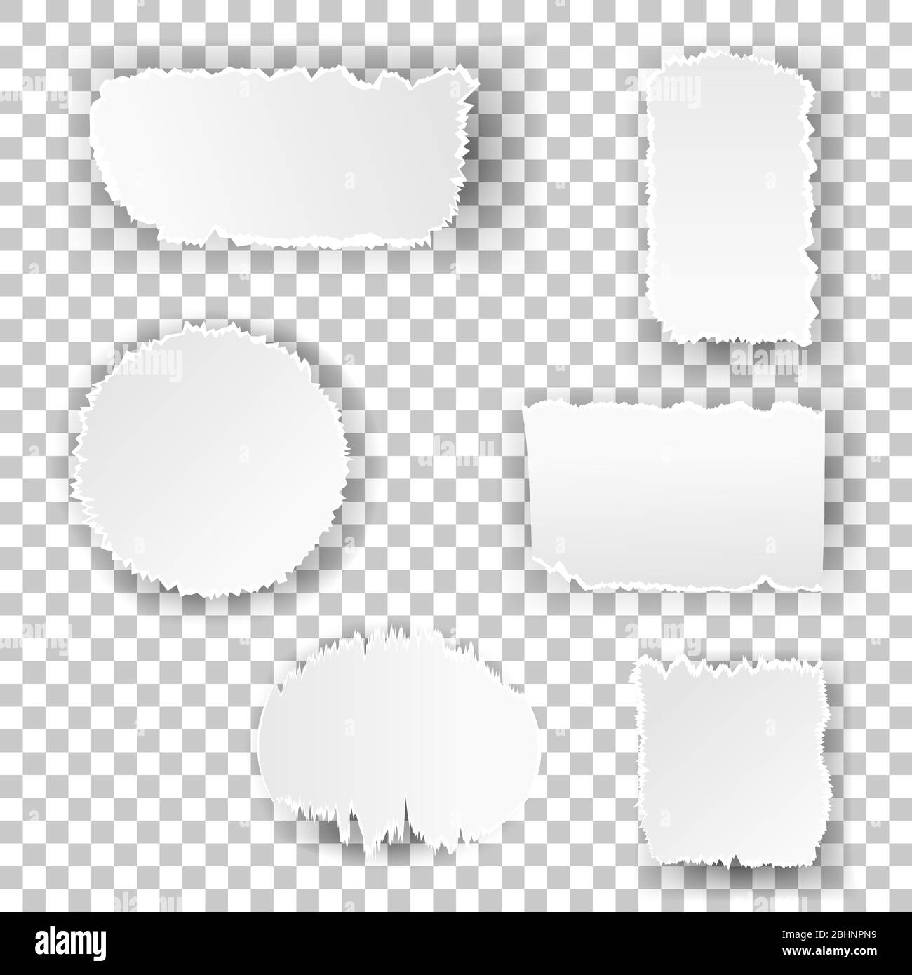 Set of torn white note, notebook paper strips and pieces with soft ...