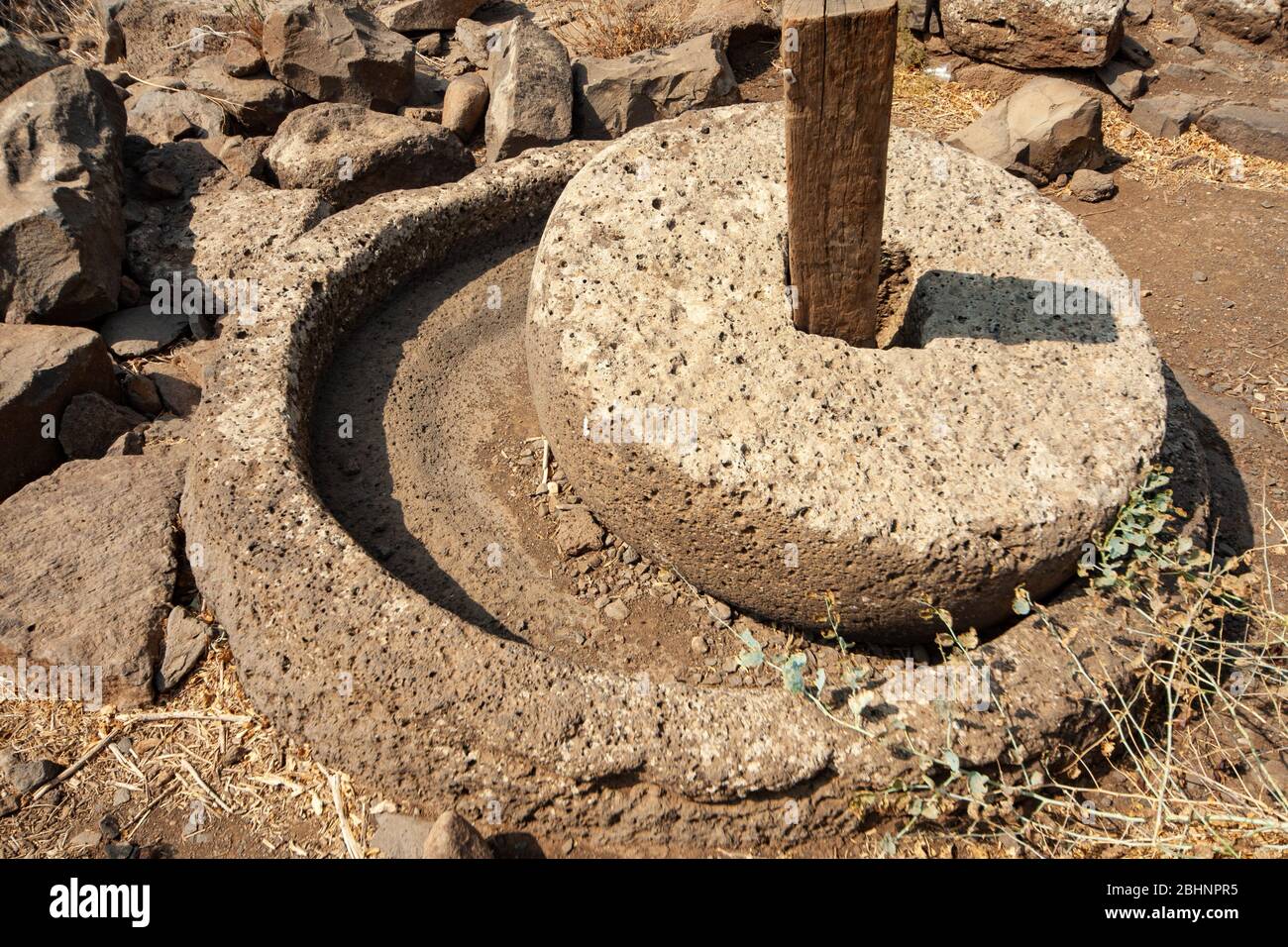 Millstone in Gamla ancient Jewish city on the Golan Heights Stock Photo ...