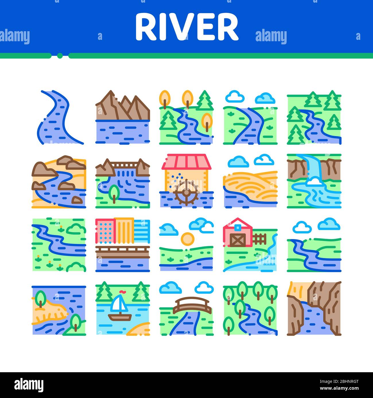 River Landscape Collection Icons Set Vector Stock Vector Image & Art ...