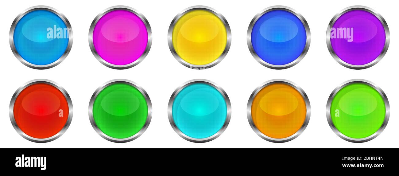 Set of glossy round buttons. Vector illustration. Colored bright ...
