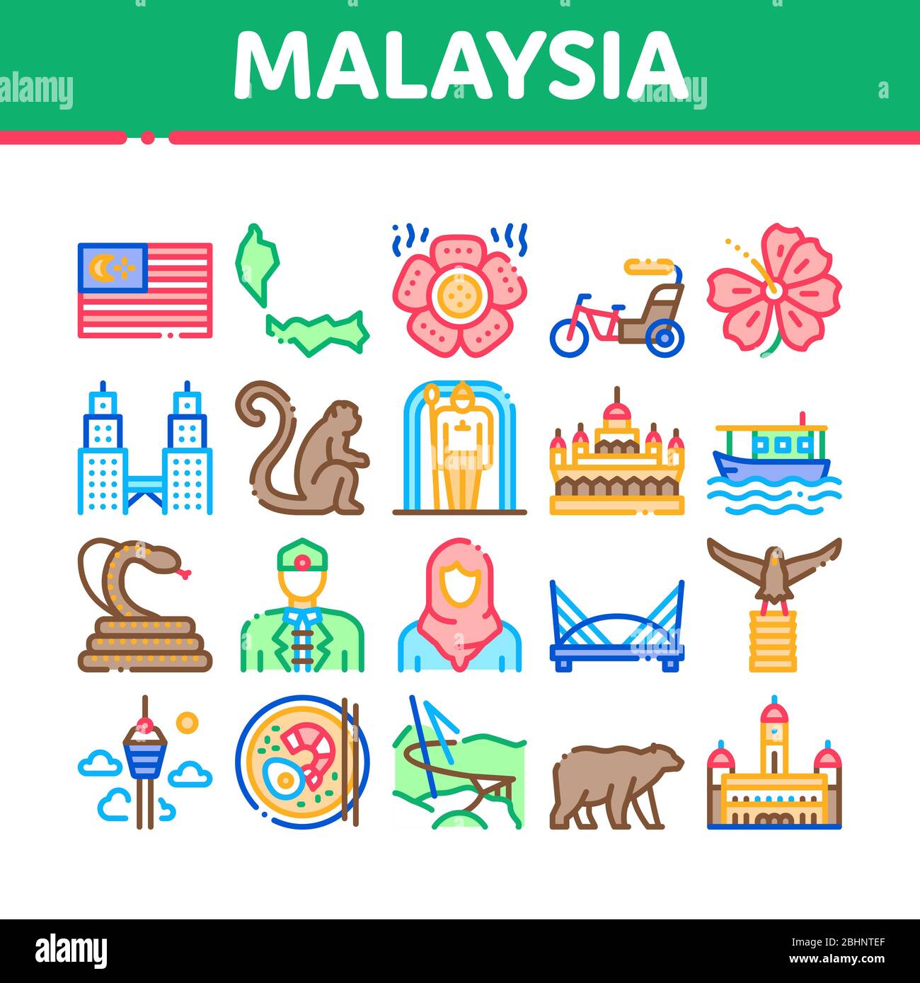 Malaysia National Collection Icons Set Vector Stock Vector Image & Art ...