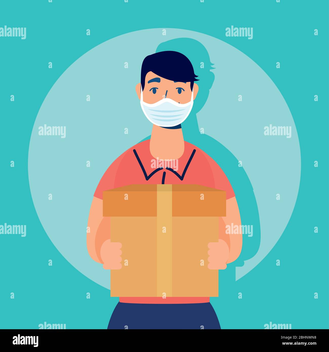delivery service worker using face mask lifting box Stock Vector Image ...