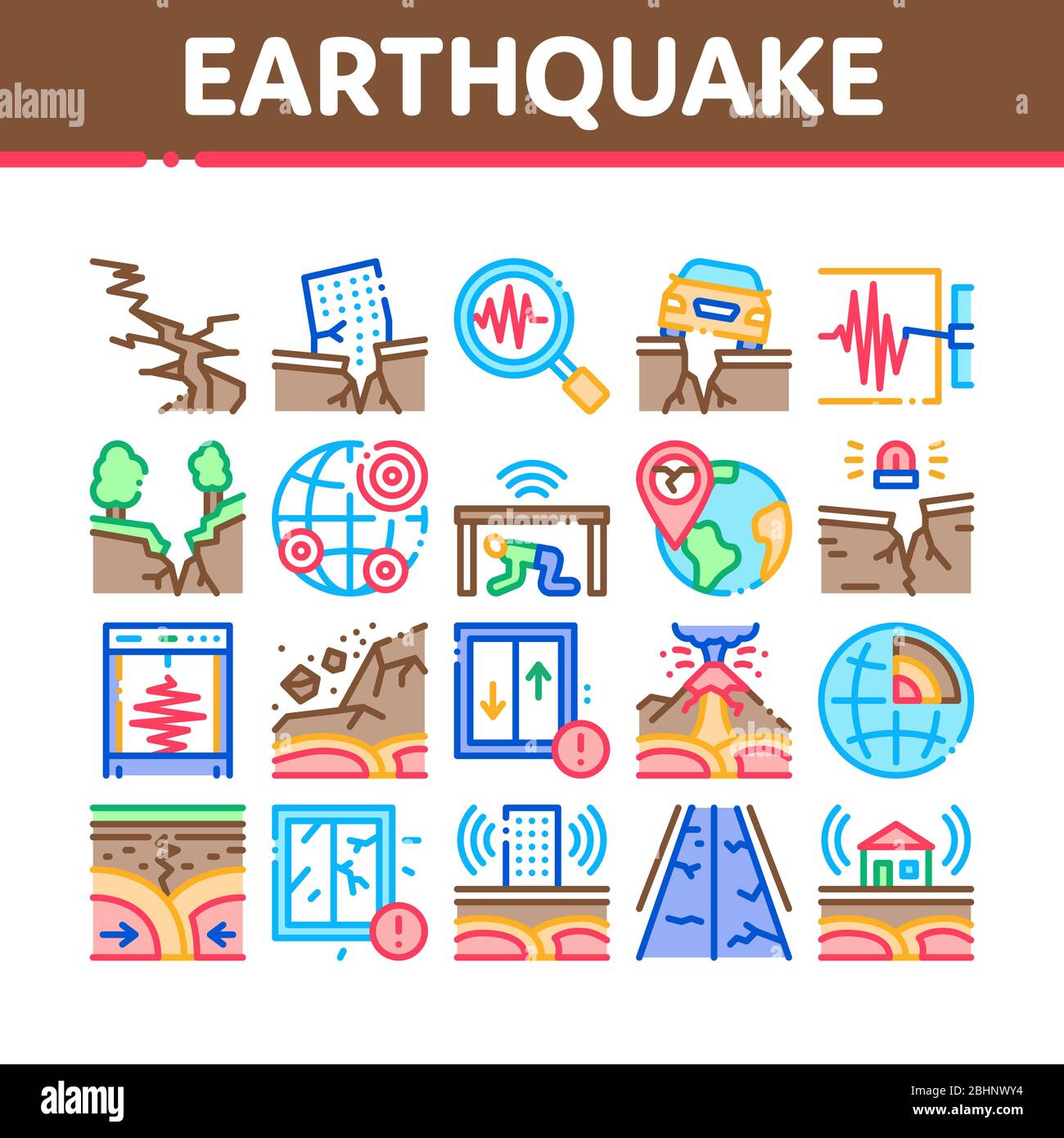 Earthquake Disaster Collection Icons Set Vector Stock Vector Image ...