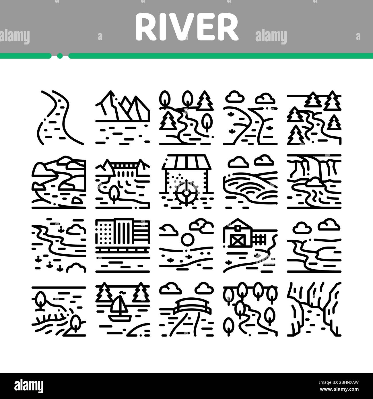 River Landscape Collection Icons Set Vector Stock Vector Image & Art ...
