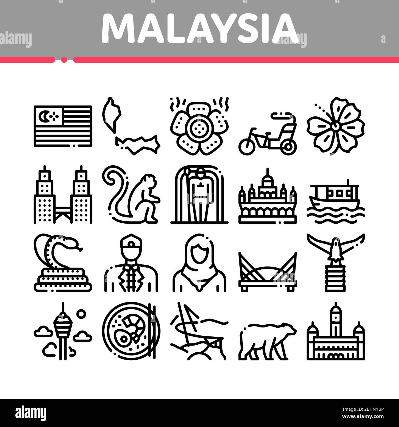 Malaysia National Collection Icons Set Vector Stock Vector Image & Art ...
