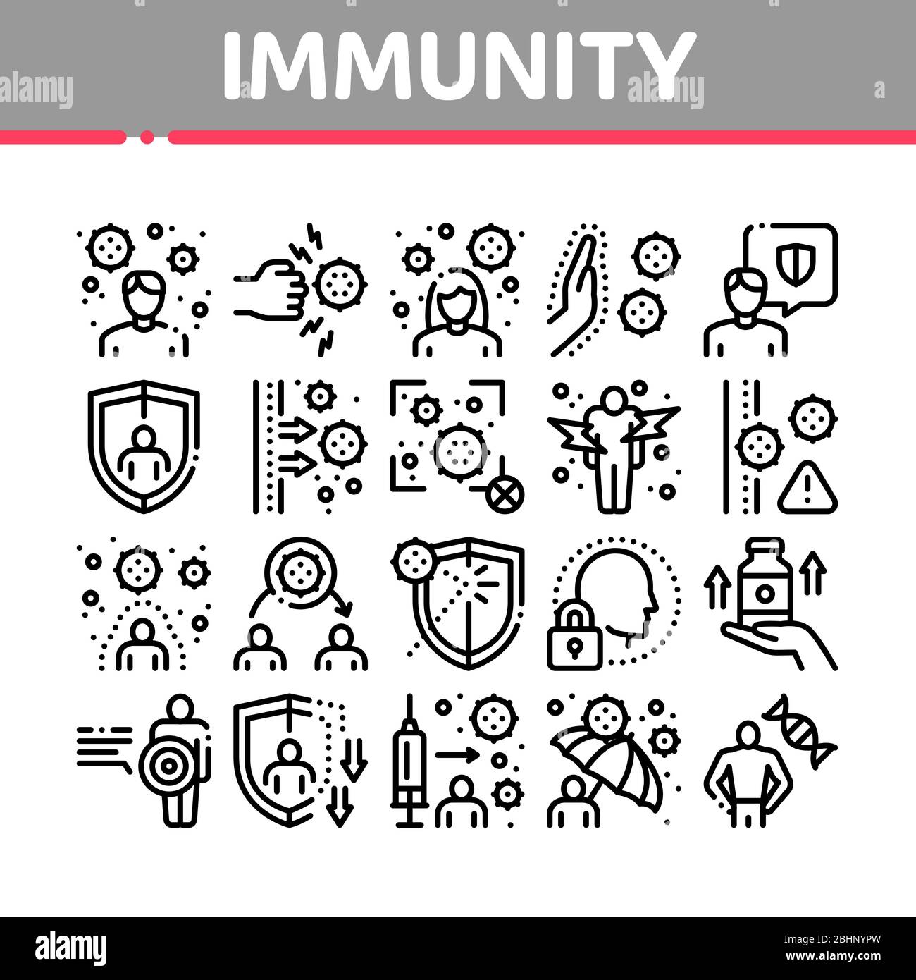 Immunity Human Biological Defense Icons Set Vector Stock Vector Image ...