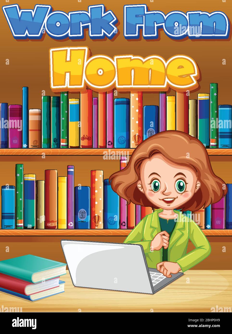 Font design for work from home with woman working on computer ...