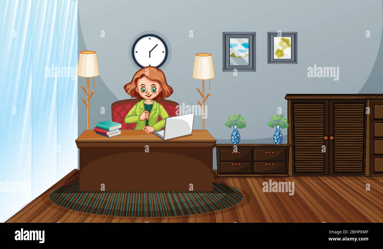 Lady working from home Stock Vector Images - Alamy
