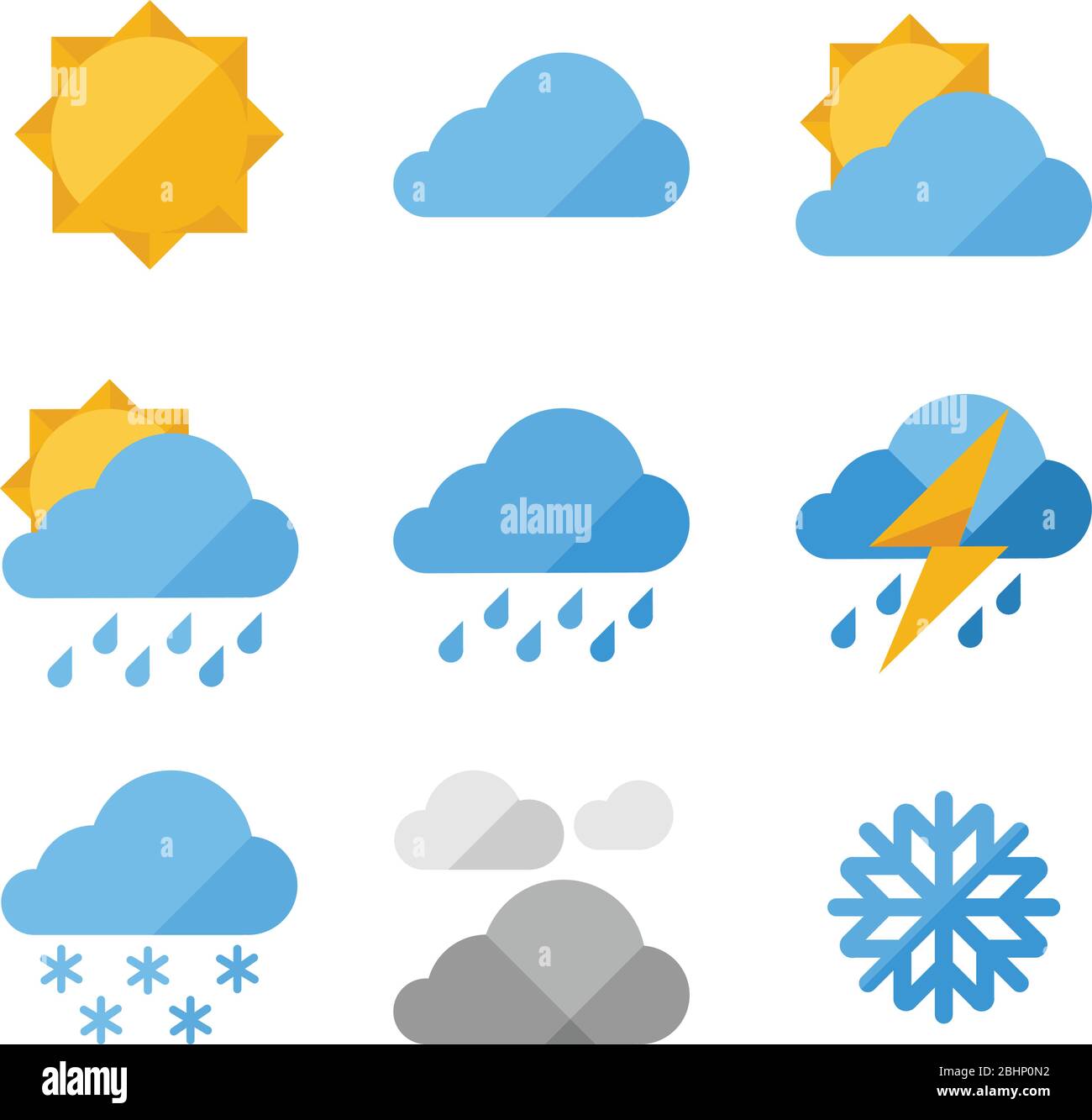 Weather icons set in flat style with clouds, sun, rain and snow Stock ...