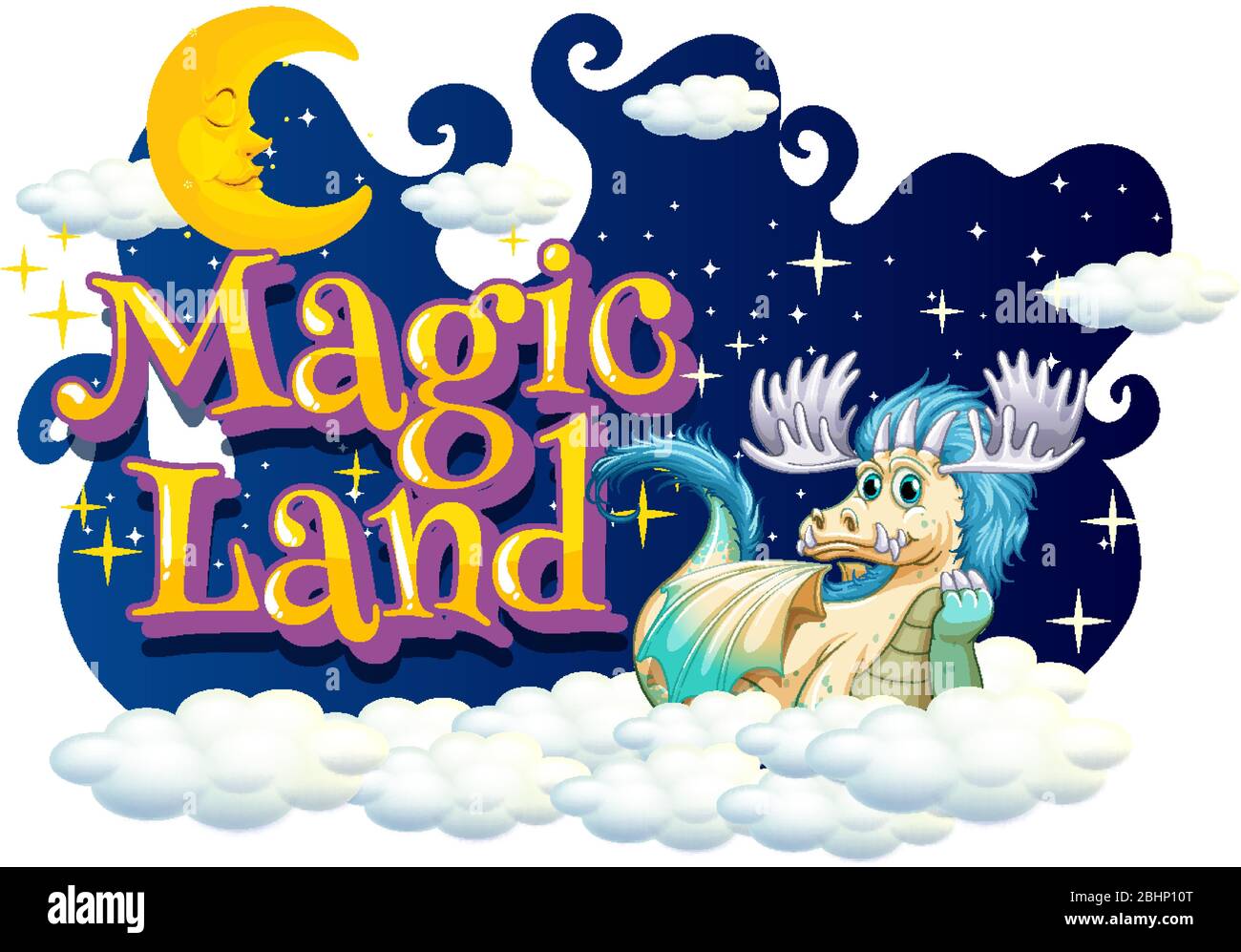 Font design for word magic land with dragon on the clouds illustration ...