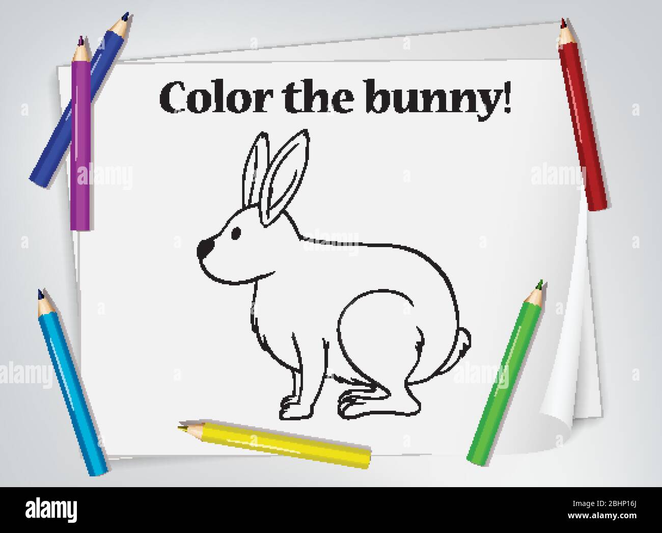Children bunny coloring worksheet illustration Stock Vector Image & Art ...