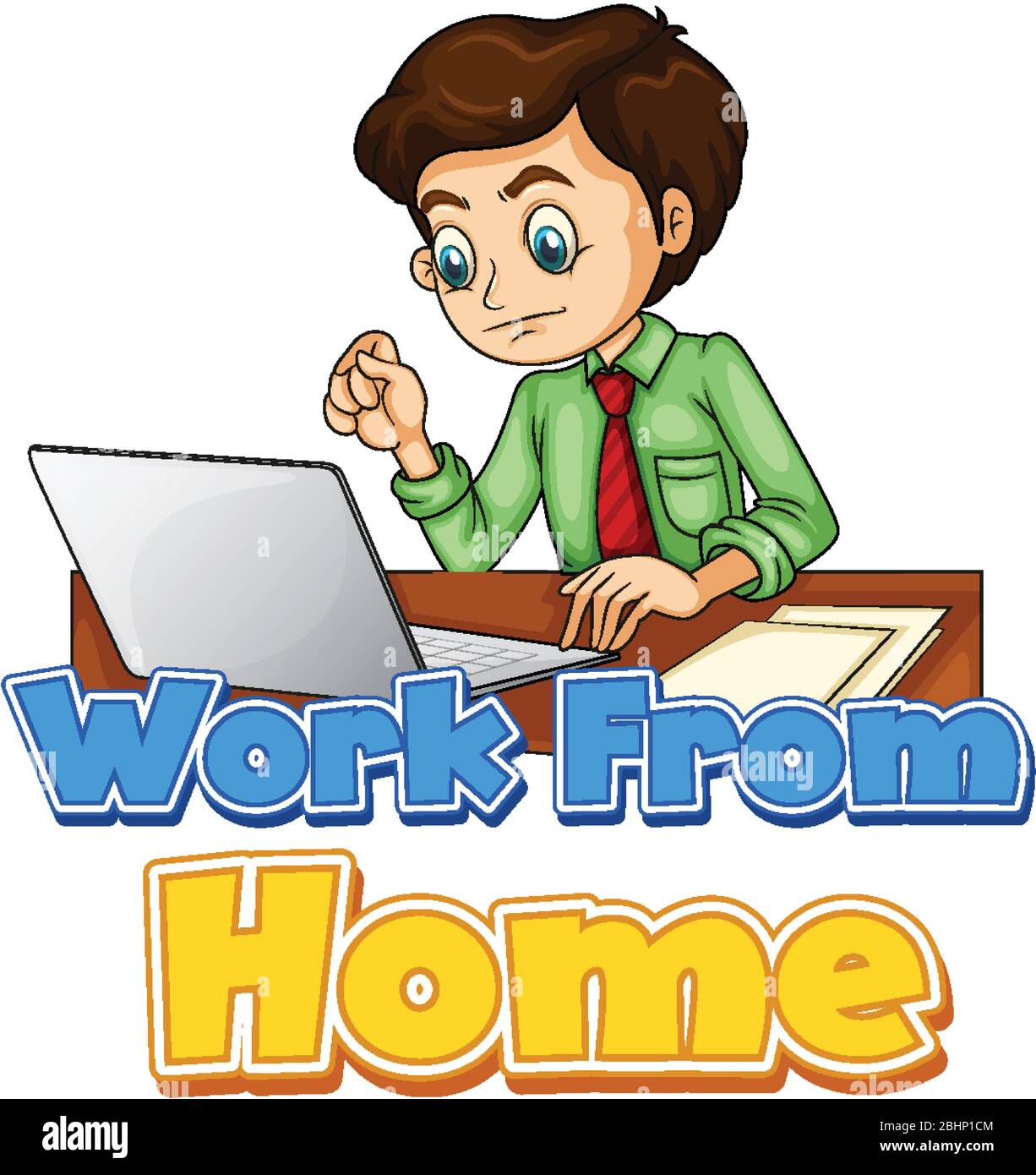 Font design for work from home with man working on computer ...