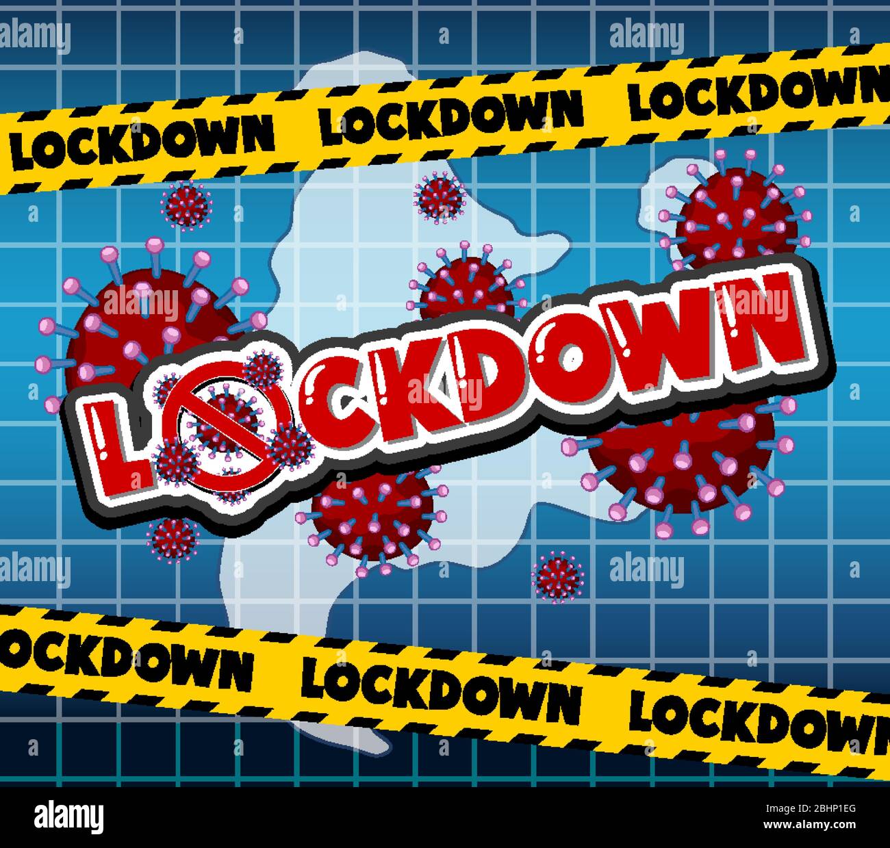 Coronavirus poster design with word lock down and virus cells ...