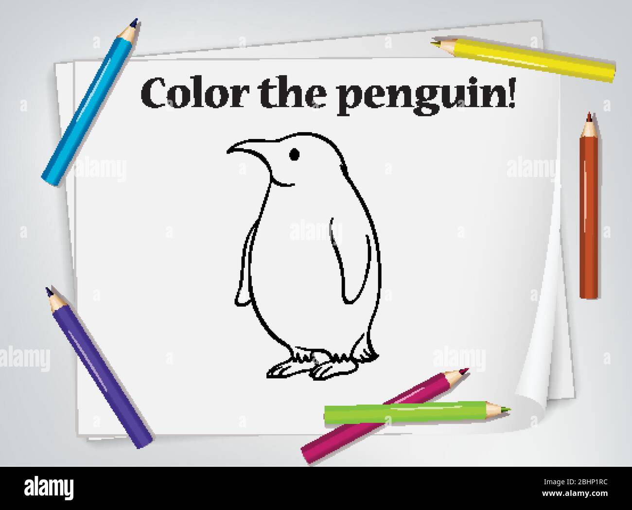 Children penguin coloring worksheet illustration Stock Vector Image ...