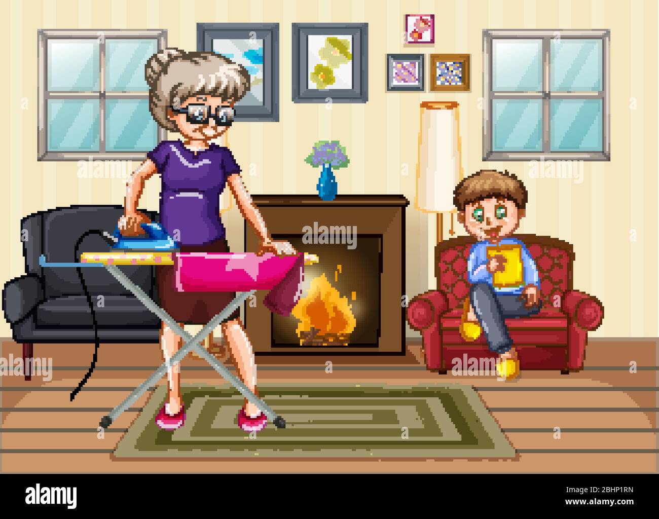 Scene with people in family relaxing at home illustration Stock Vector ...