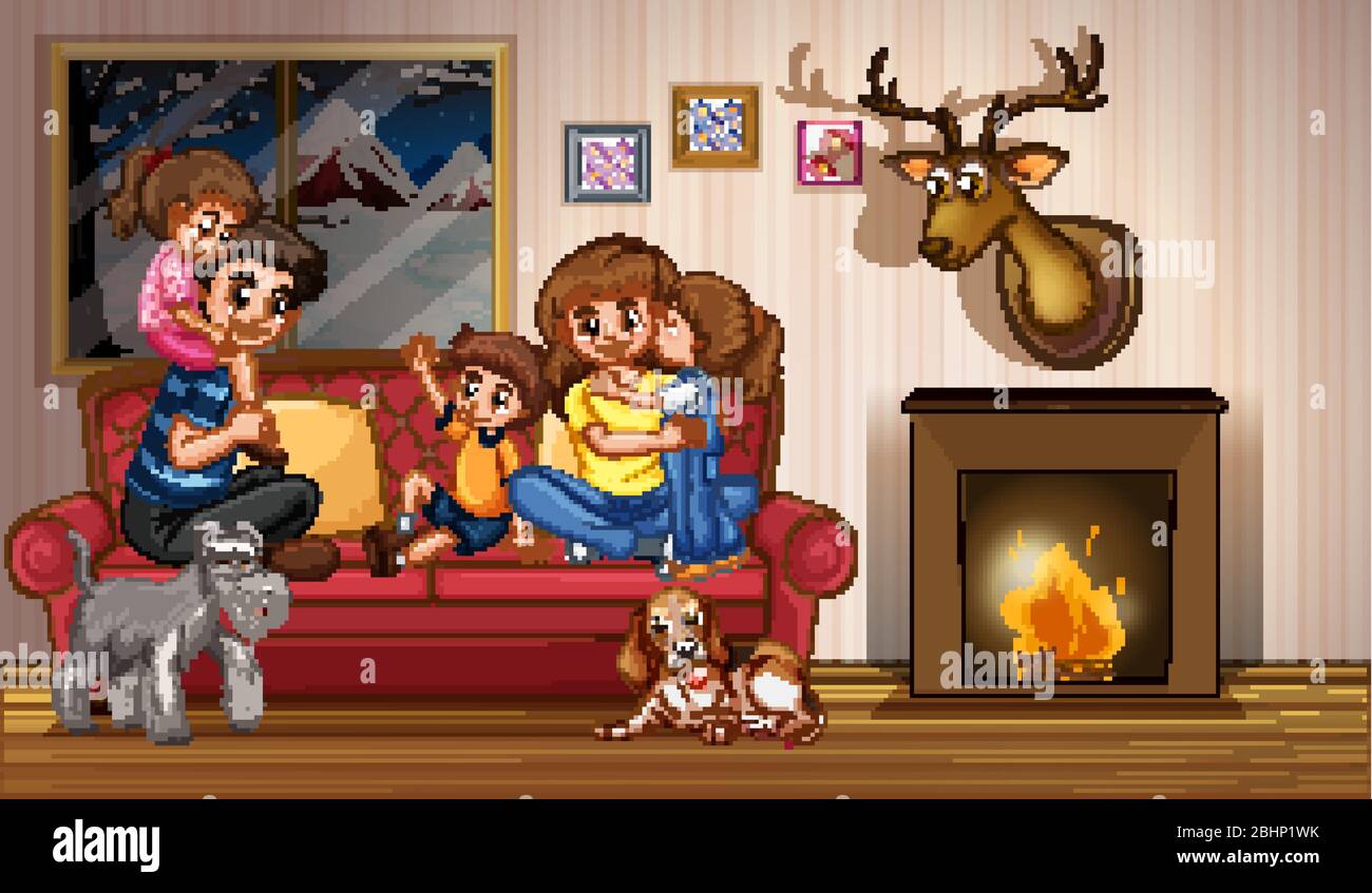 Scene with family having a good time at home illustration Stock Vector ...