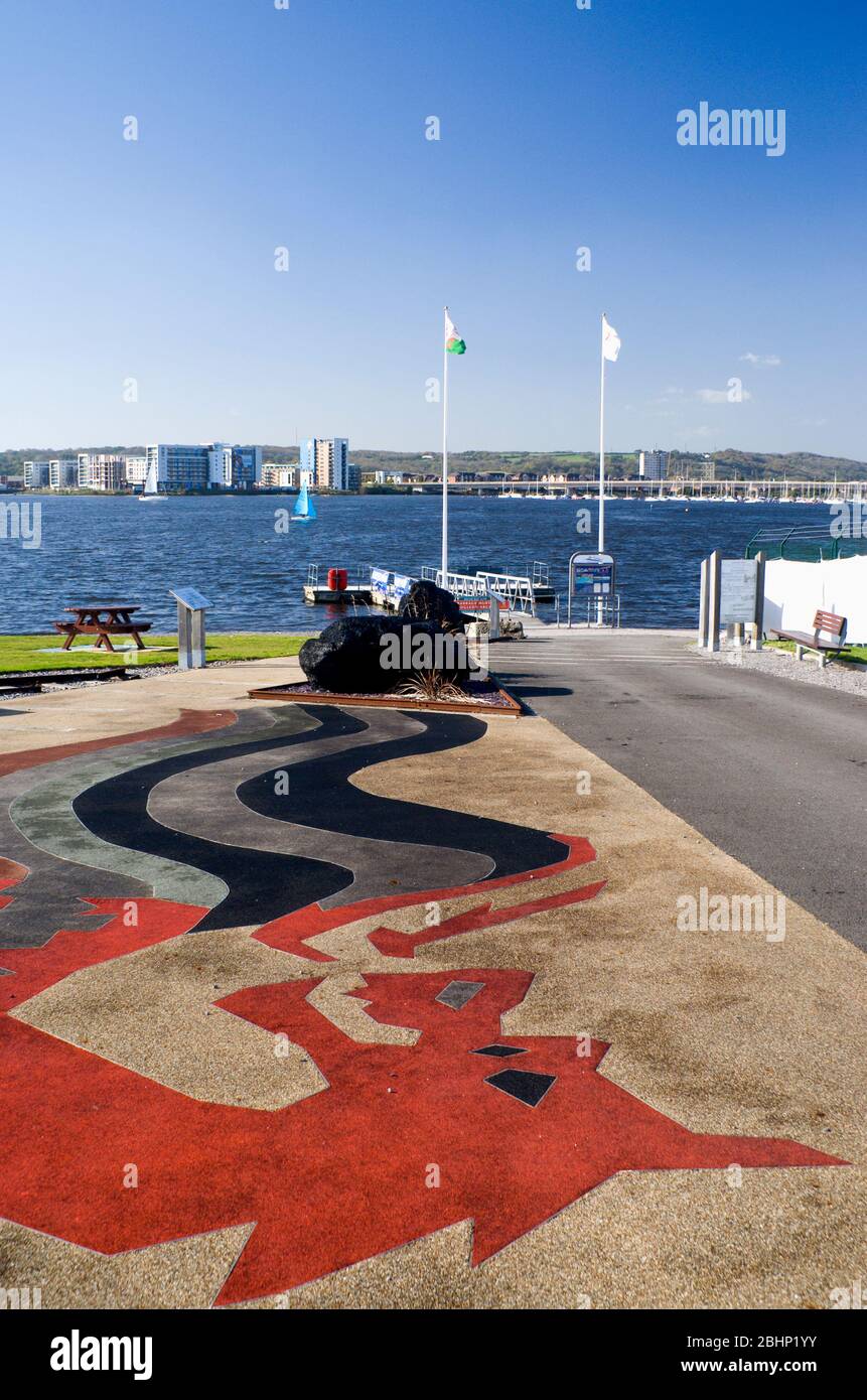 dragon sculpture, coal mining display, cardiff bay barrage, cardiff ...