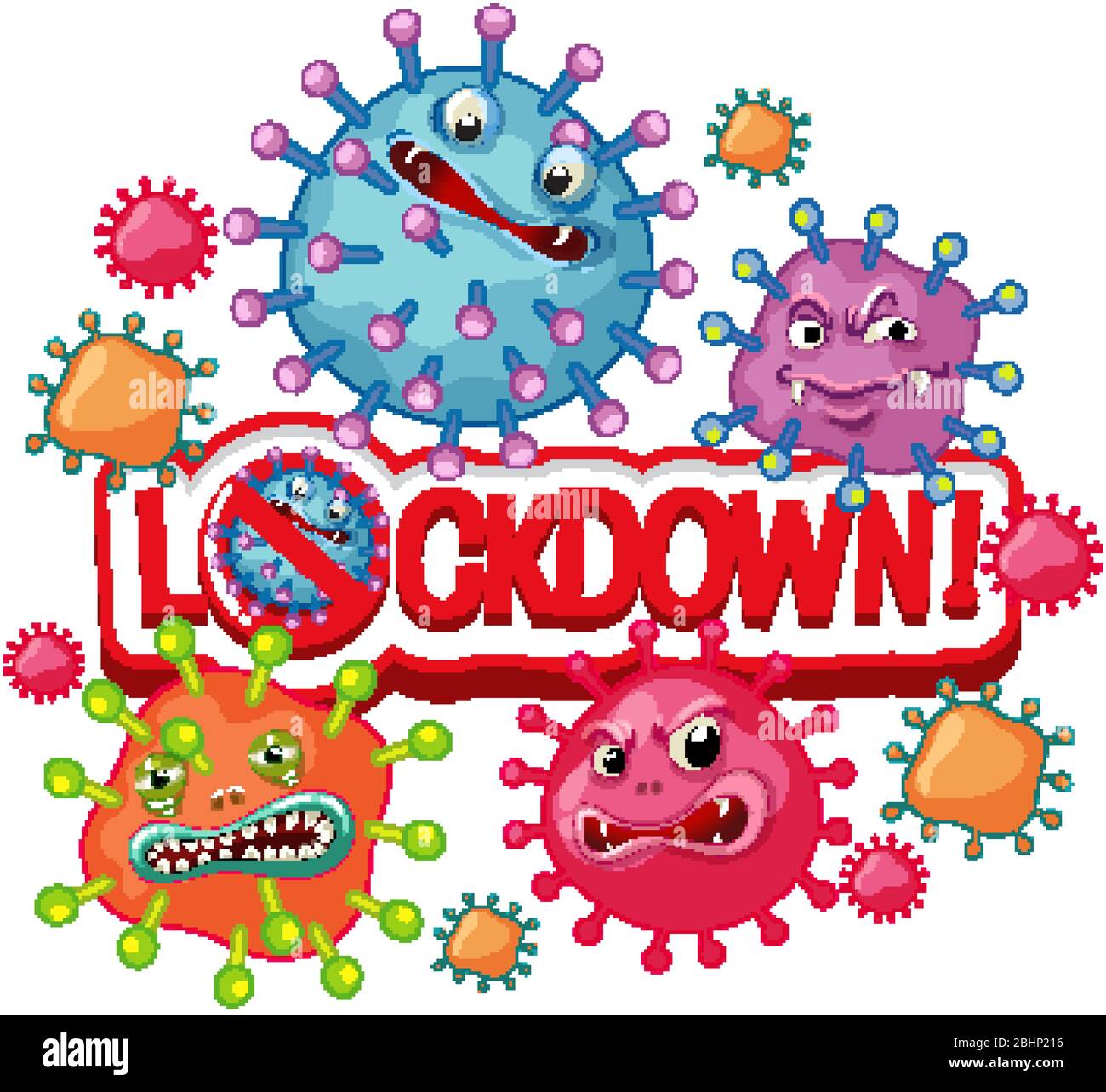 Coronavirus poster with word lockdown and many virus cells illustration ...