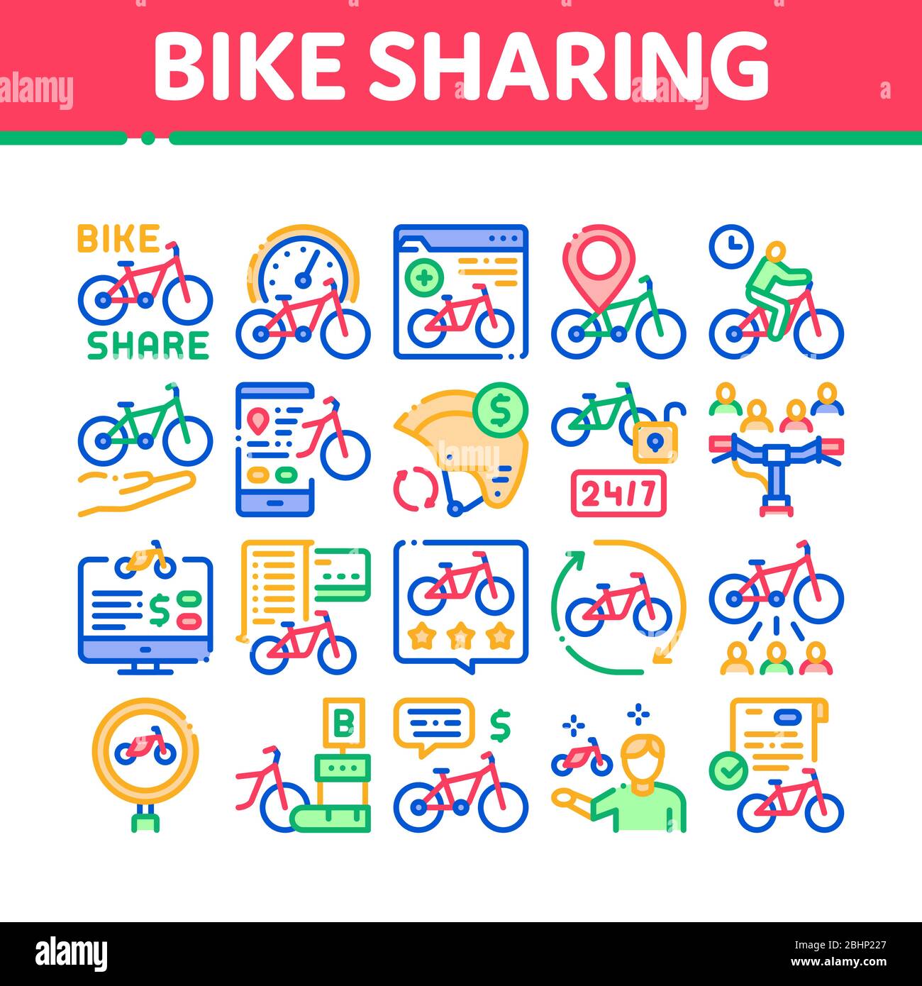 Bike Sharing Business Collection Icons Set Vector Stock Vector Image ...