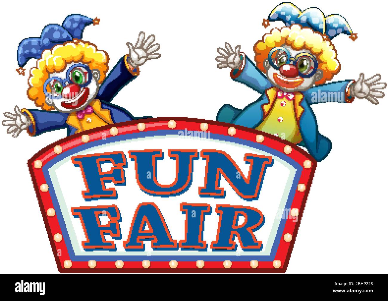 Fun fair sign template with two happy clowns illustration Stock Vector ...