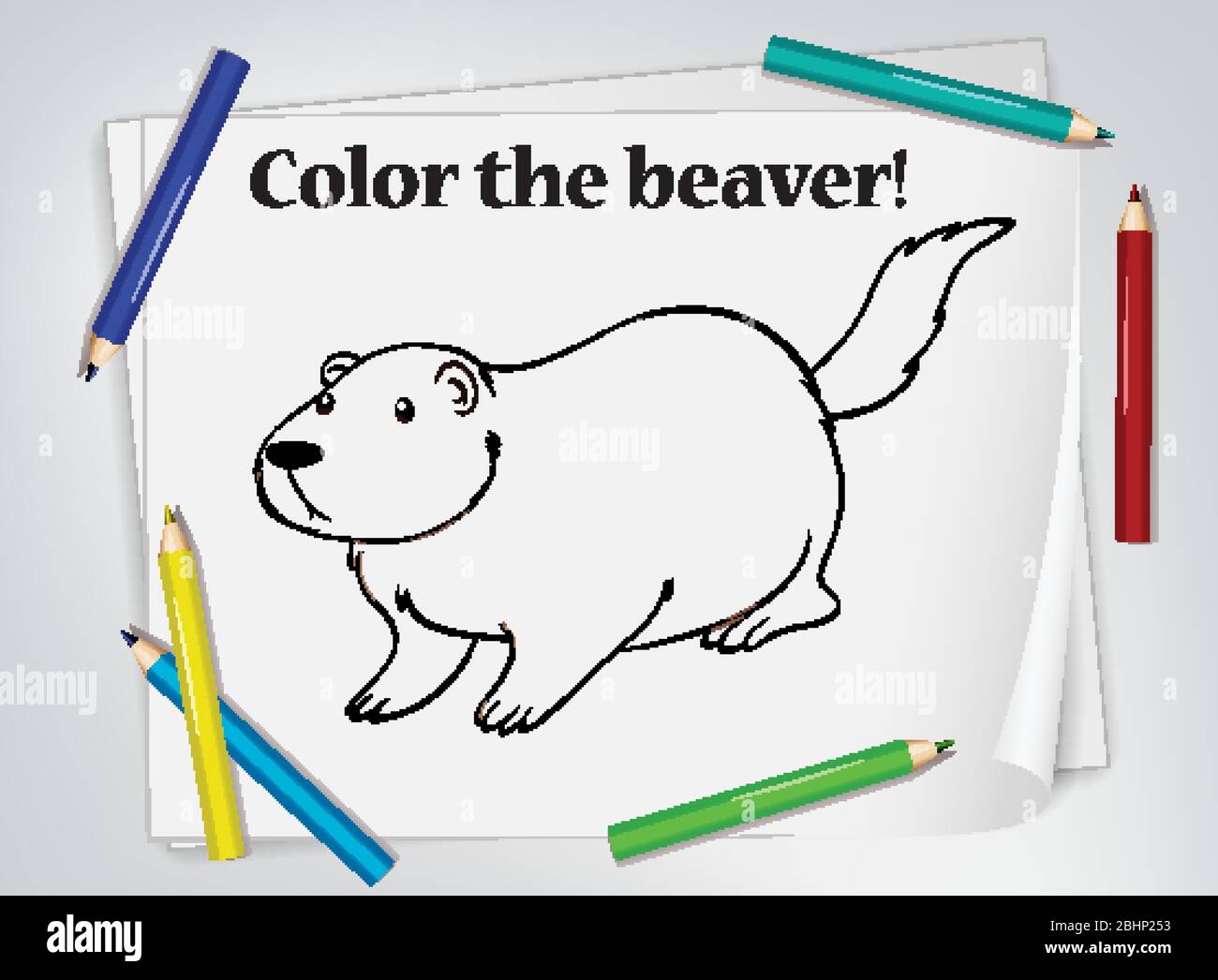 Children beaver coloring worksheet illustration Stock Vector Image ...