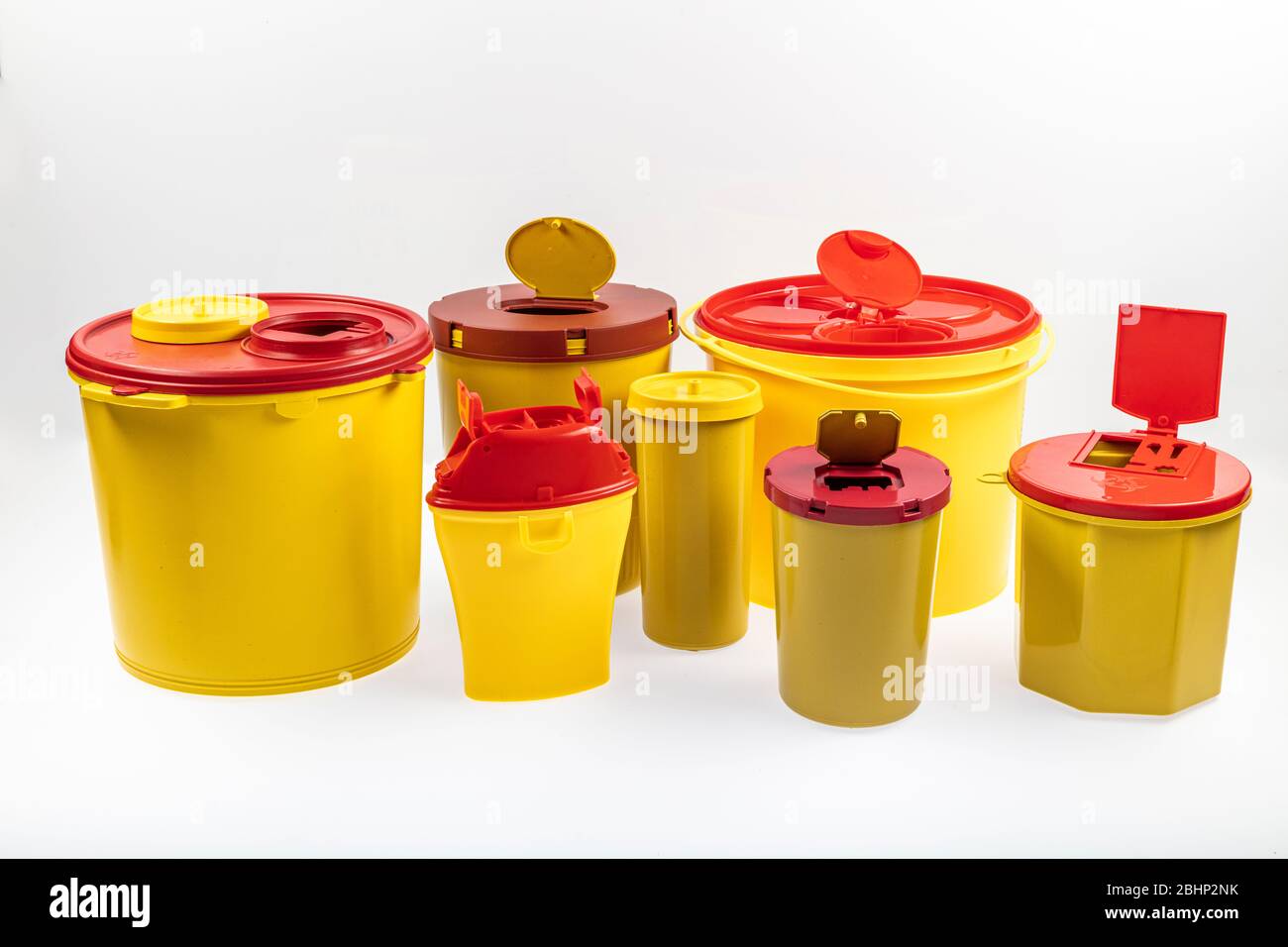 Different sizes of Medical waste bins (1.3, 2, 3, 5 liter). Yellow ...