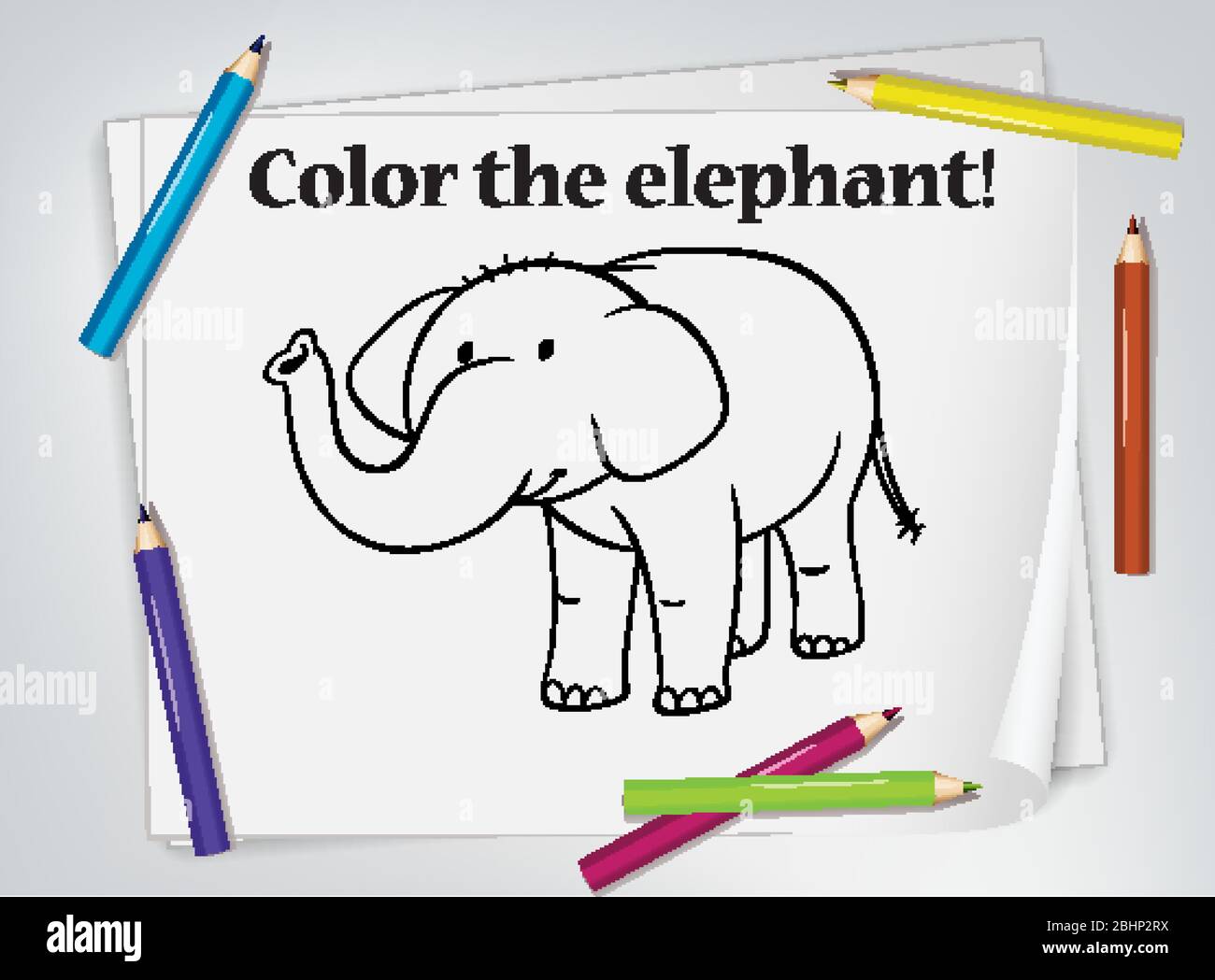 Children elephant coloring worksheet illustration Stock Vector Image ...