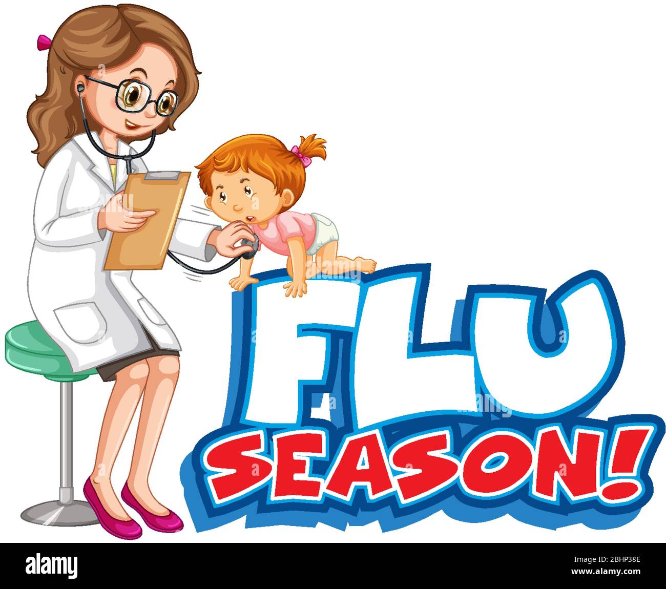 Font design for word flu season with doctor and girl illustration Stock ...