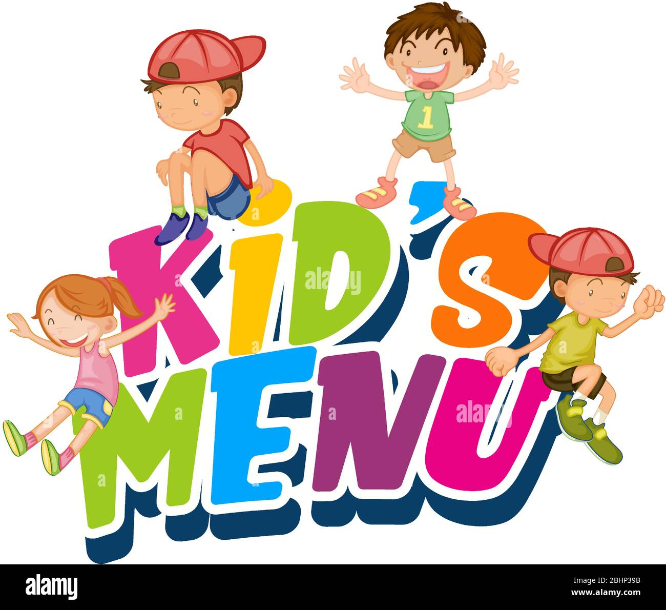 Font design for word kids menu with happy kids illustration Stock ...