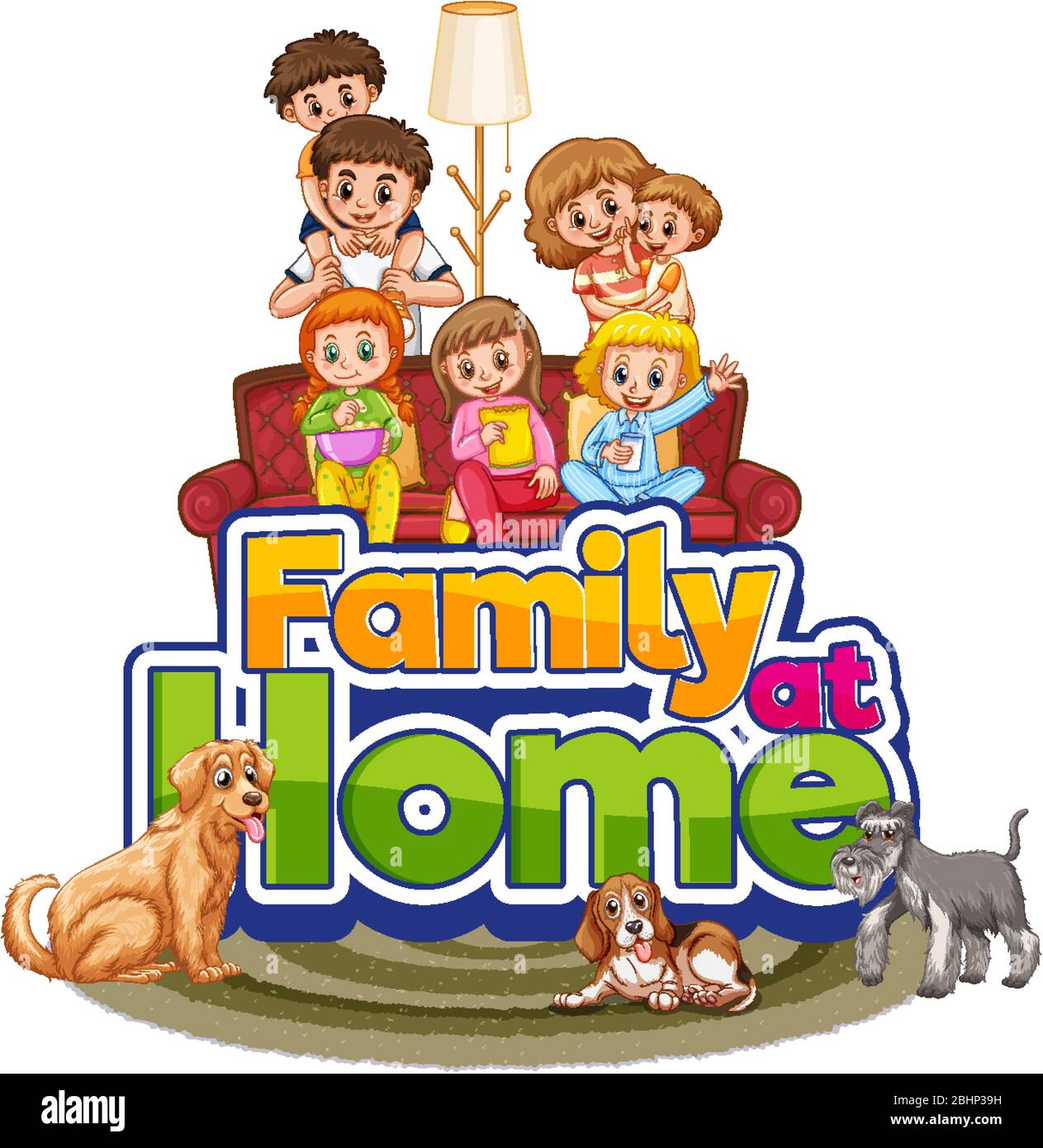 Happy family stay at home illustration Stock Vector Image & Art - Alamy