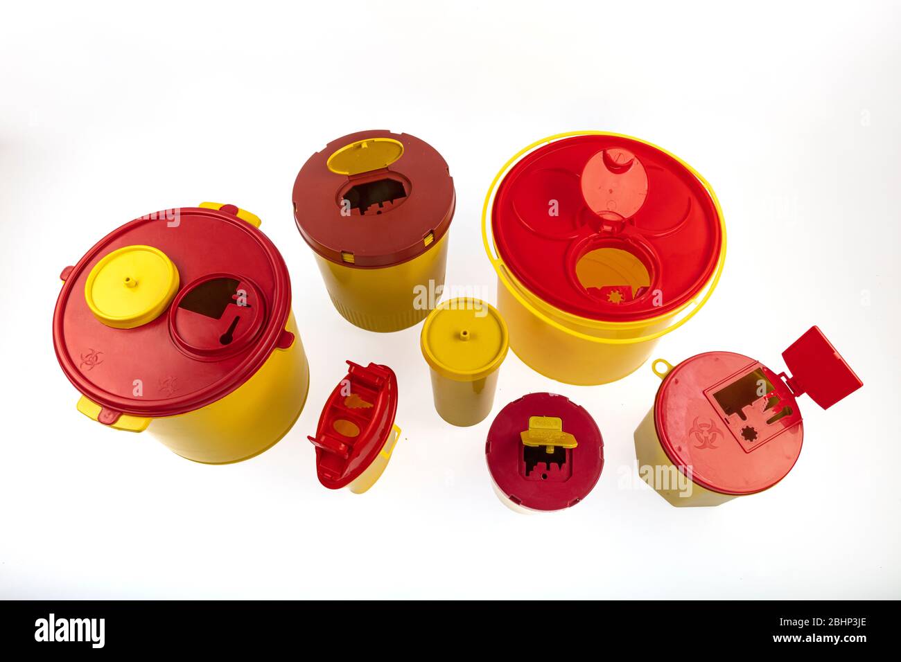 Different sizes of Medical waste bins (1.3, 2, 3, 5 liter). Yellow ...