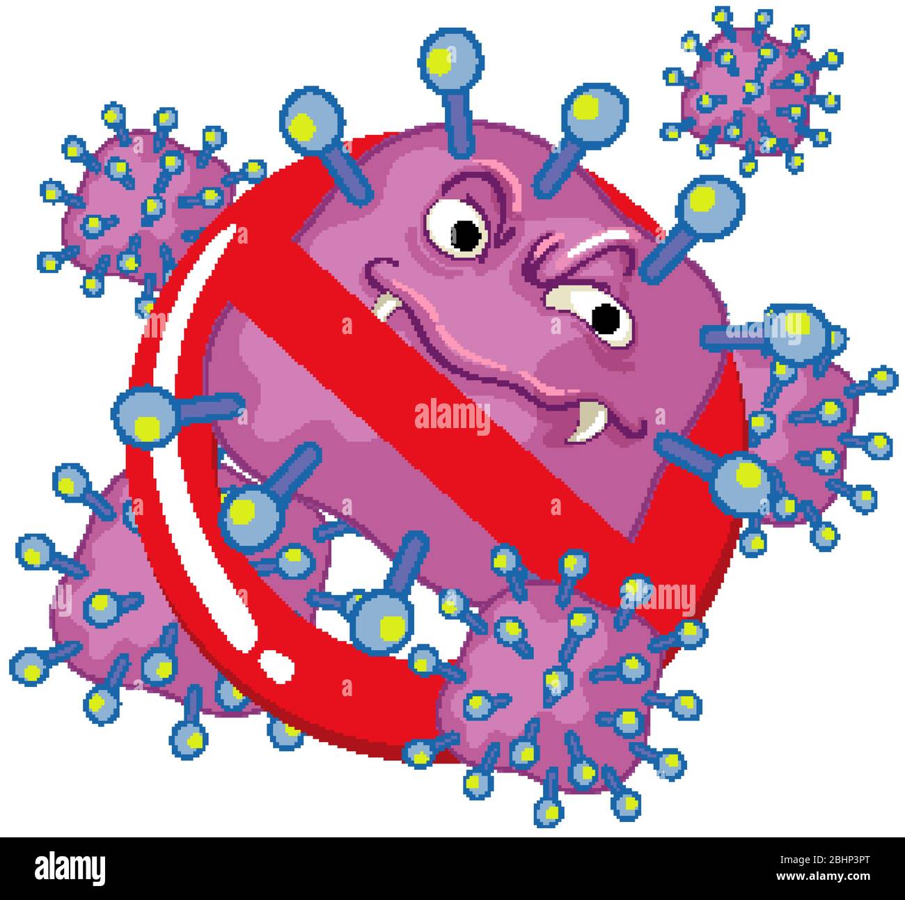Single virus cell with scary face on white background illustration ...