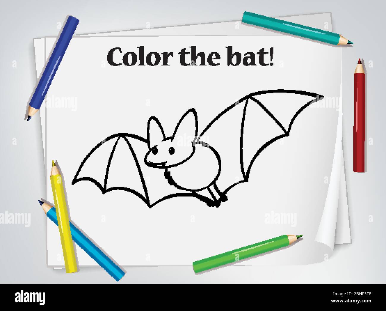 Children bat coloring worksheet illustration Stock Vector Image & Art ...