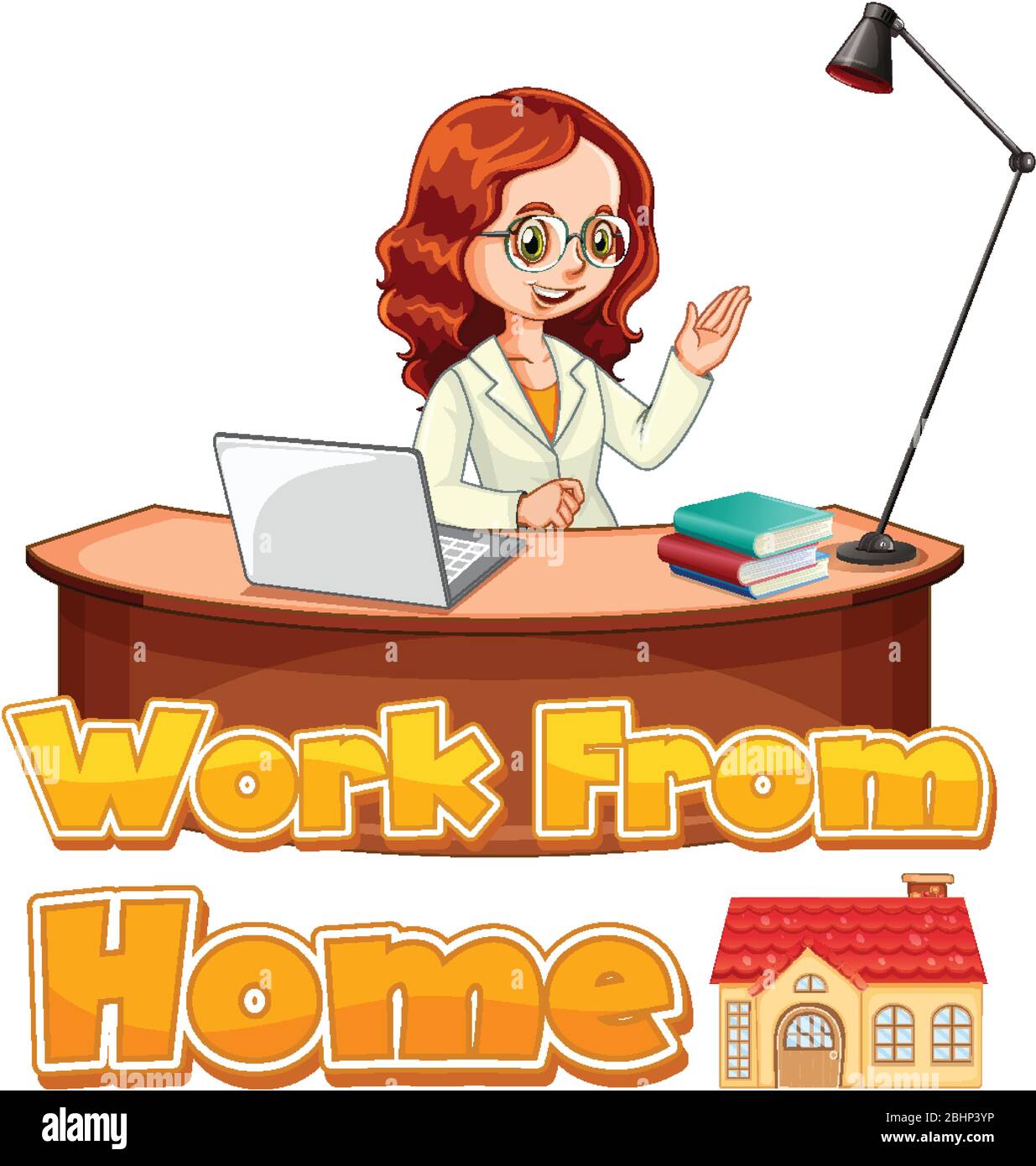 Font design for work from home with woman working on computer ...