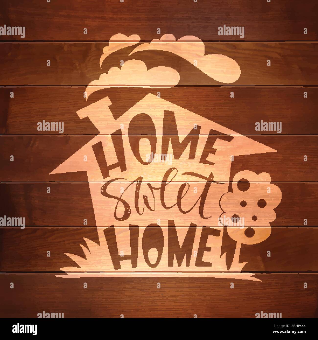 Home lettering on wood background in modern brush pen hand lettering ...