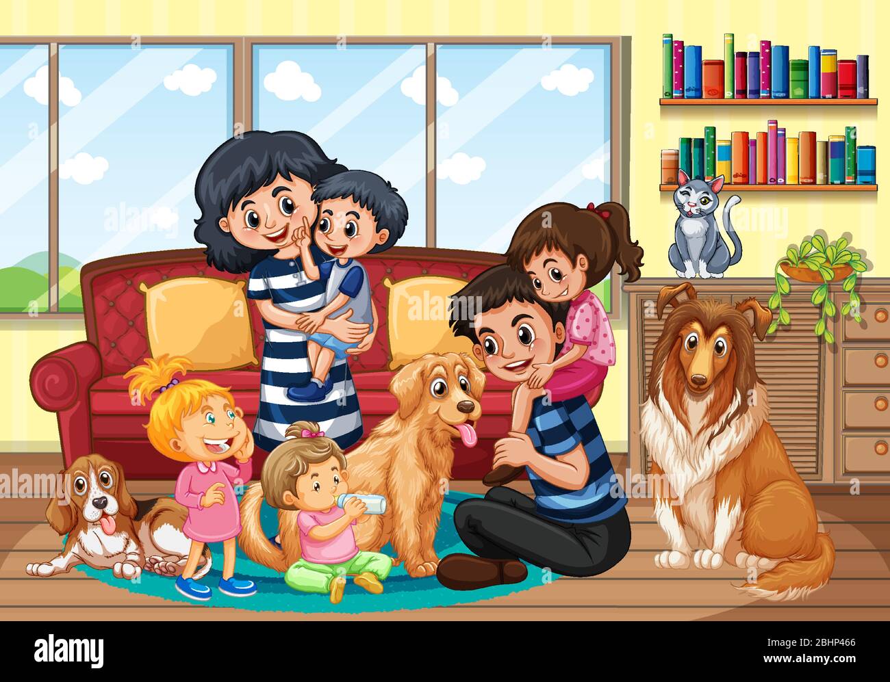 Happy family staying at home illustration Stock Vector Image & Art - Alamy