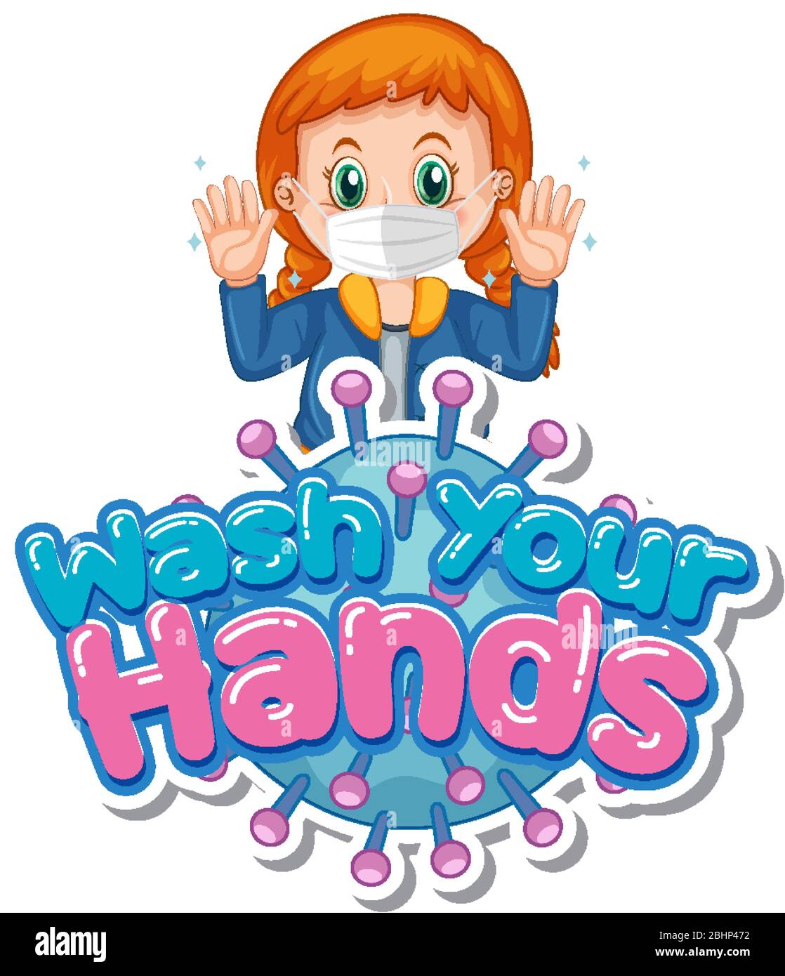 Font design for words wash your hands with girl and clean hands ...