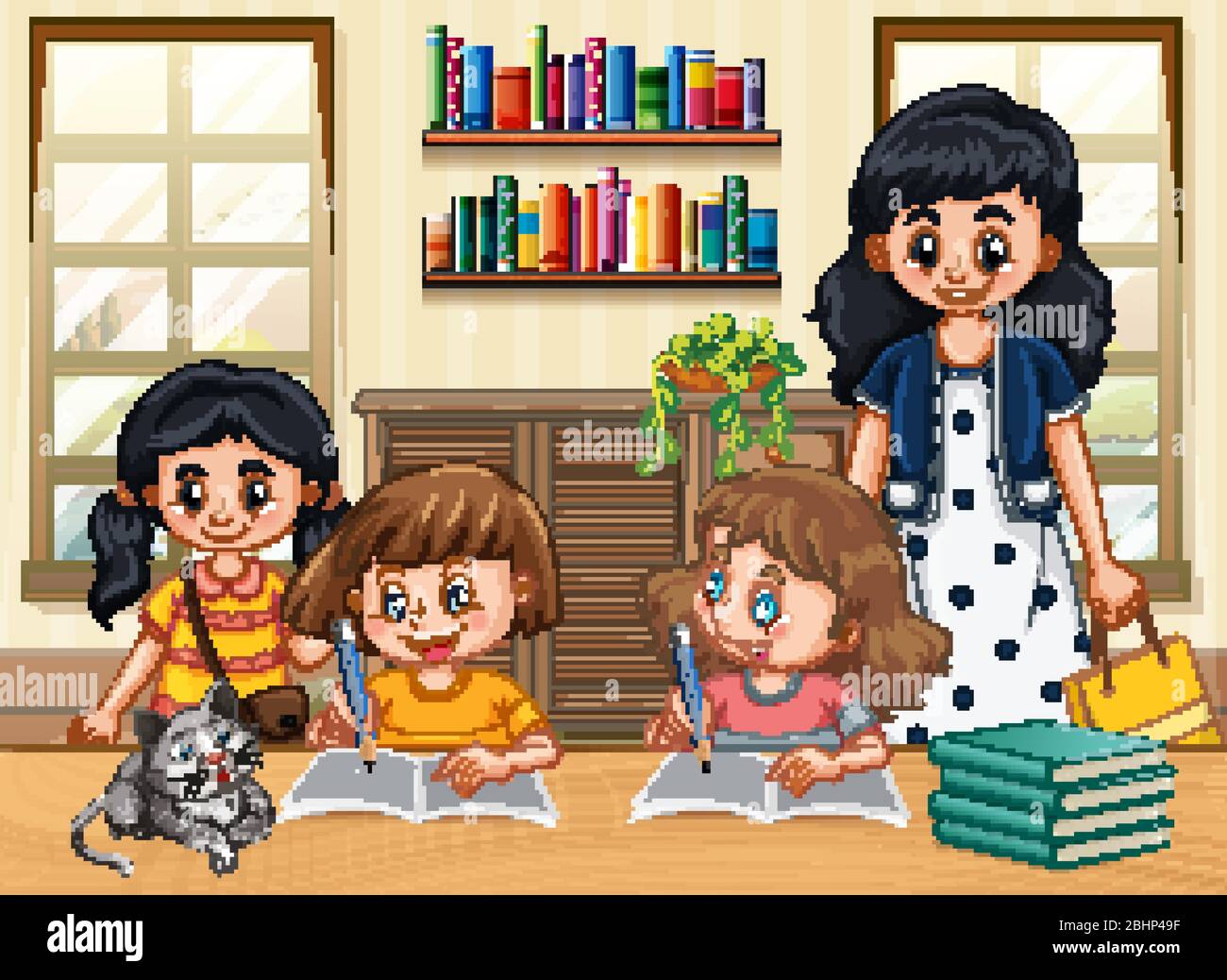 Scene with kids doing homework at home illustration Stock Vector Image ...