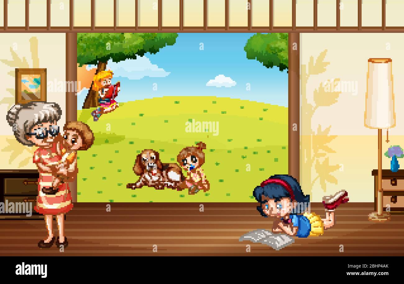 Scene with people in family relaxing at home illustration Stock Vector ...