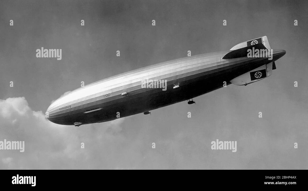 The German Zeppelin airship - the Hindenburg in flight. 1930s ...